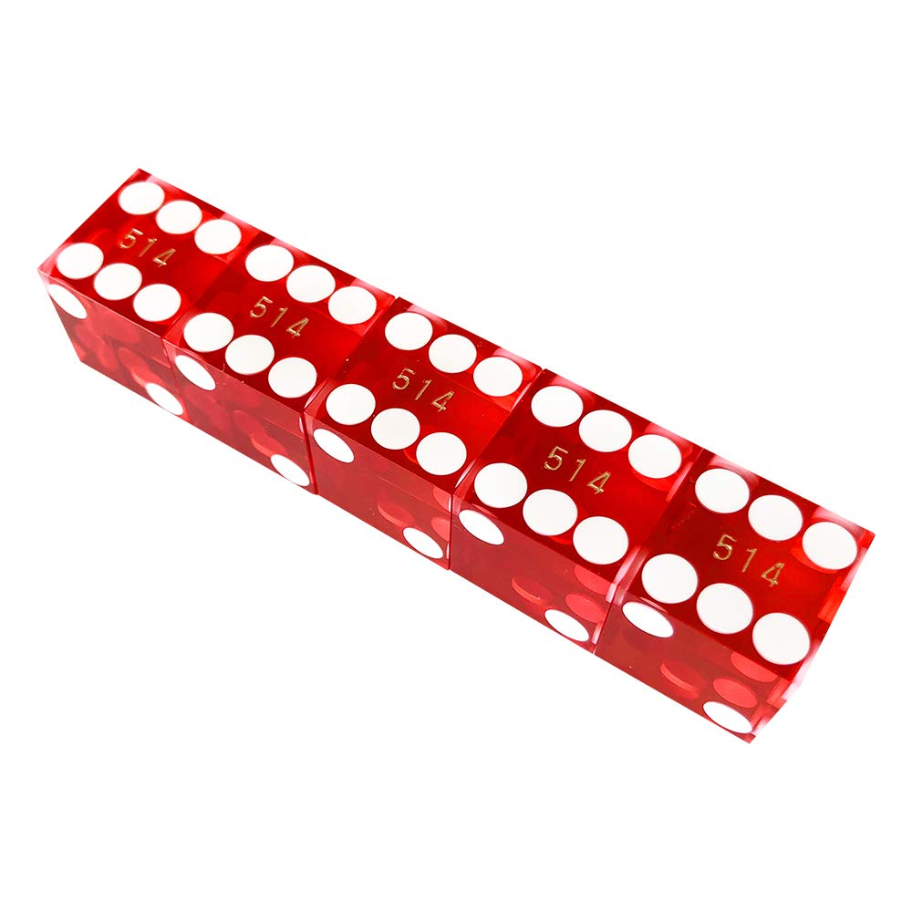 Yuanhe Set of 5 Grade AAA Precision 19mm Serialized Casino dice with Razor Edges and Corners - red β¦