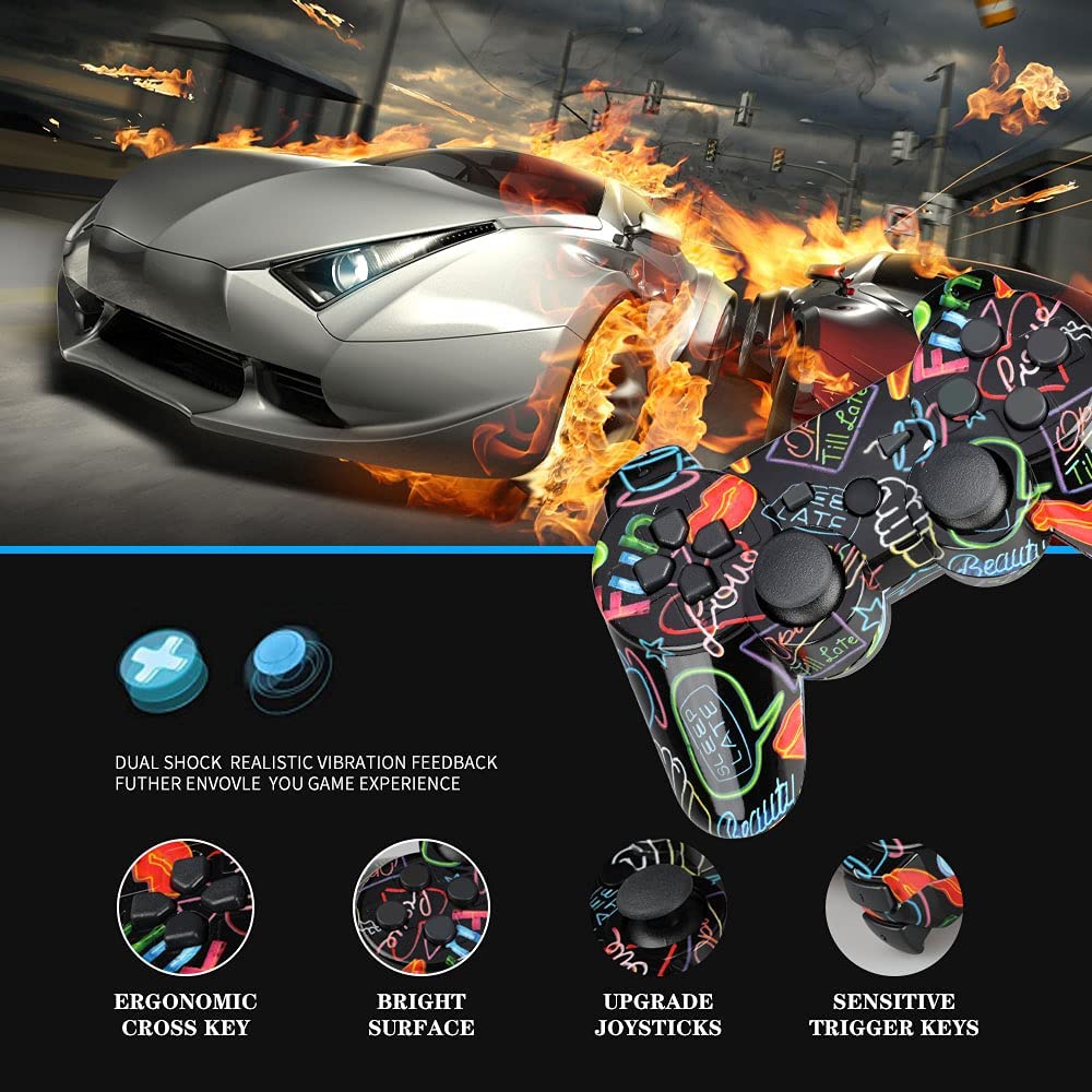 CFORWARD Controller, Controller Wireless, Game Controller Compatible for play3 Remote with Charger and Thumb Gripss