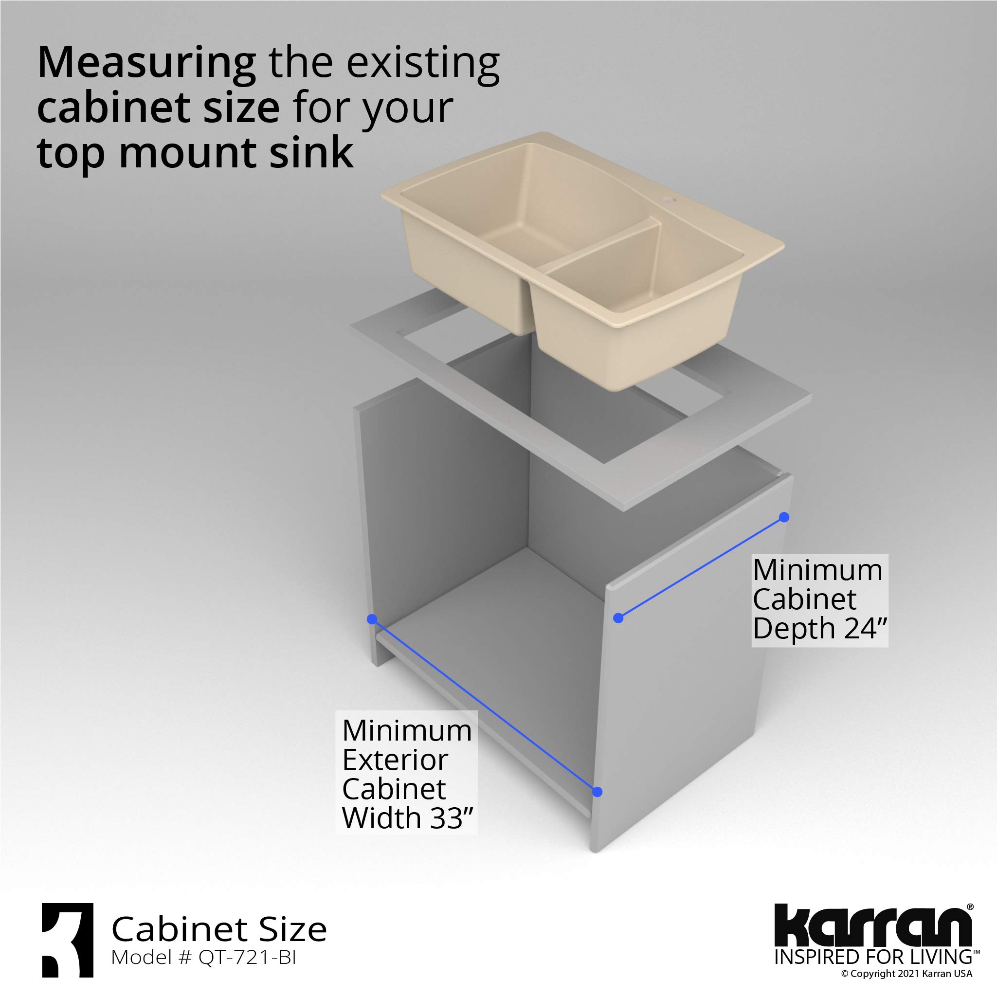 Karran QT-721 Drop-In Quartz Composite 34 in. 1-Hole 60/40 Double Bowl Kitchen Sink in Bisque
