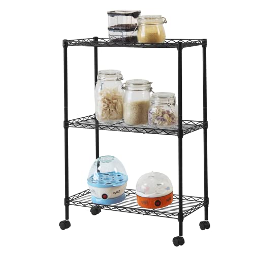 Loyaltaling Utility Carts, with Wheels Kitchen Storage Carts 3-Tier All-Purpose Shelving Heavy Duty Adjustable Storage Units Steel Organizer Wire Rack Wire Rack Shelf for Pantry Garage