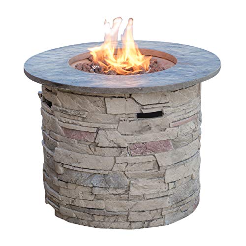 Great Deal Furniture Rogers Propane Fire Pit Round 32" with Grey Top - 40,000 BTU