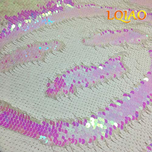 LQIAO 1Y Sequin Fabric Iridescent Pink White Sparkly Reversible Sequin Fabric for Sewing Mermaid Flip Up Large Sequin Fabric by The Yard Drawer/Cube/Tablecloth/Home/Dress/Fans DIY