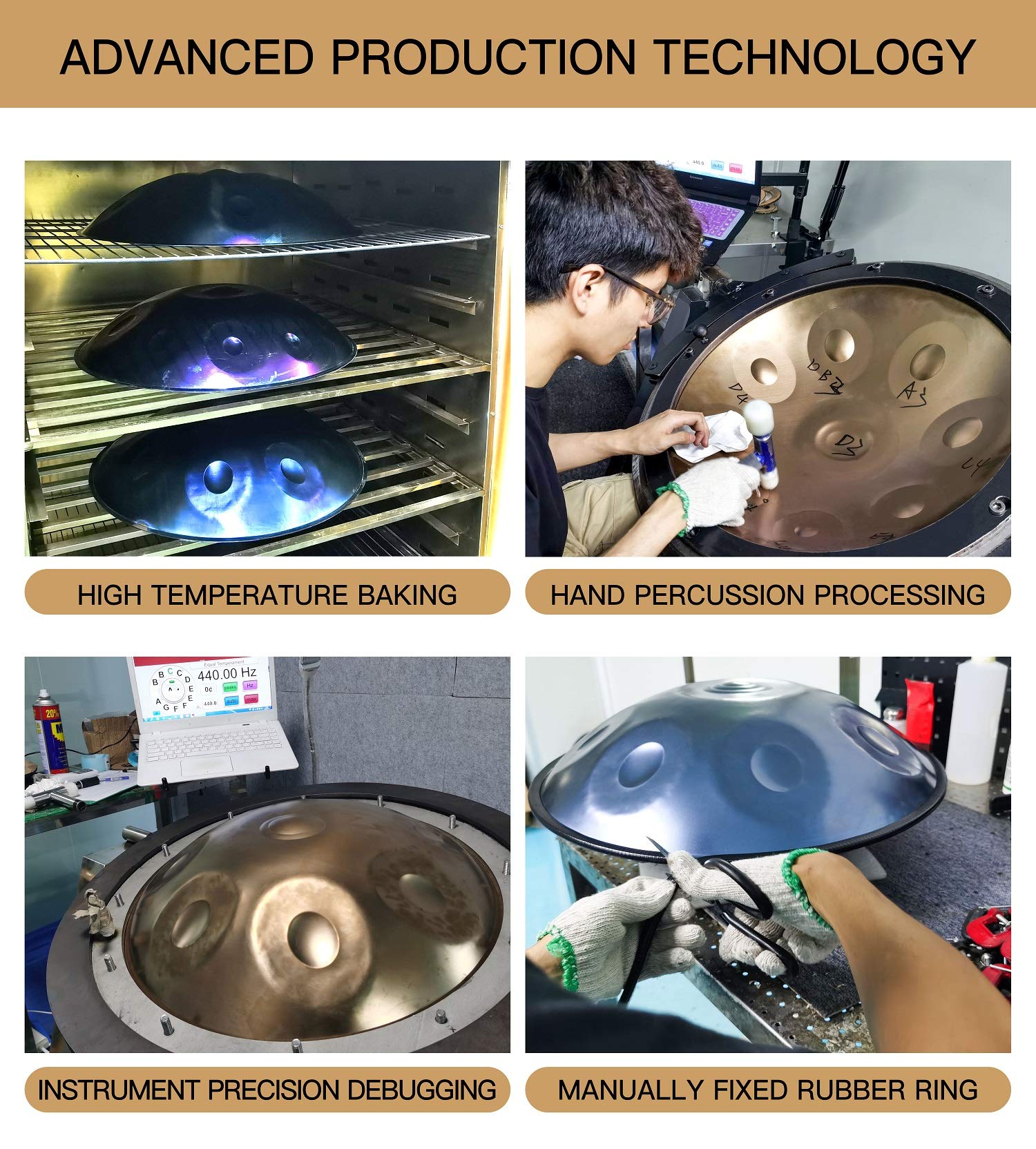 YuElinG 432hz Handpan Drum YuELinG Gold 11 Notes 22 inch in D Celtic Minor with Soft handpan case, Durable handpan Stand