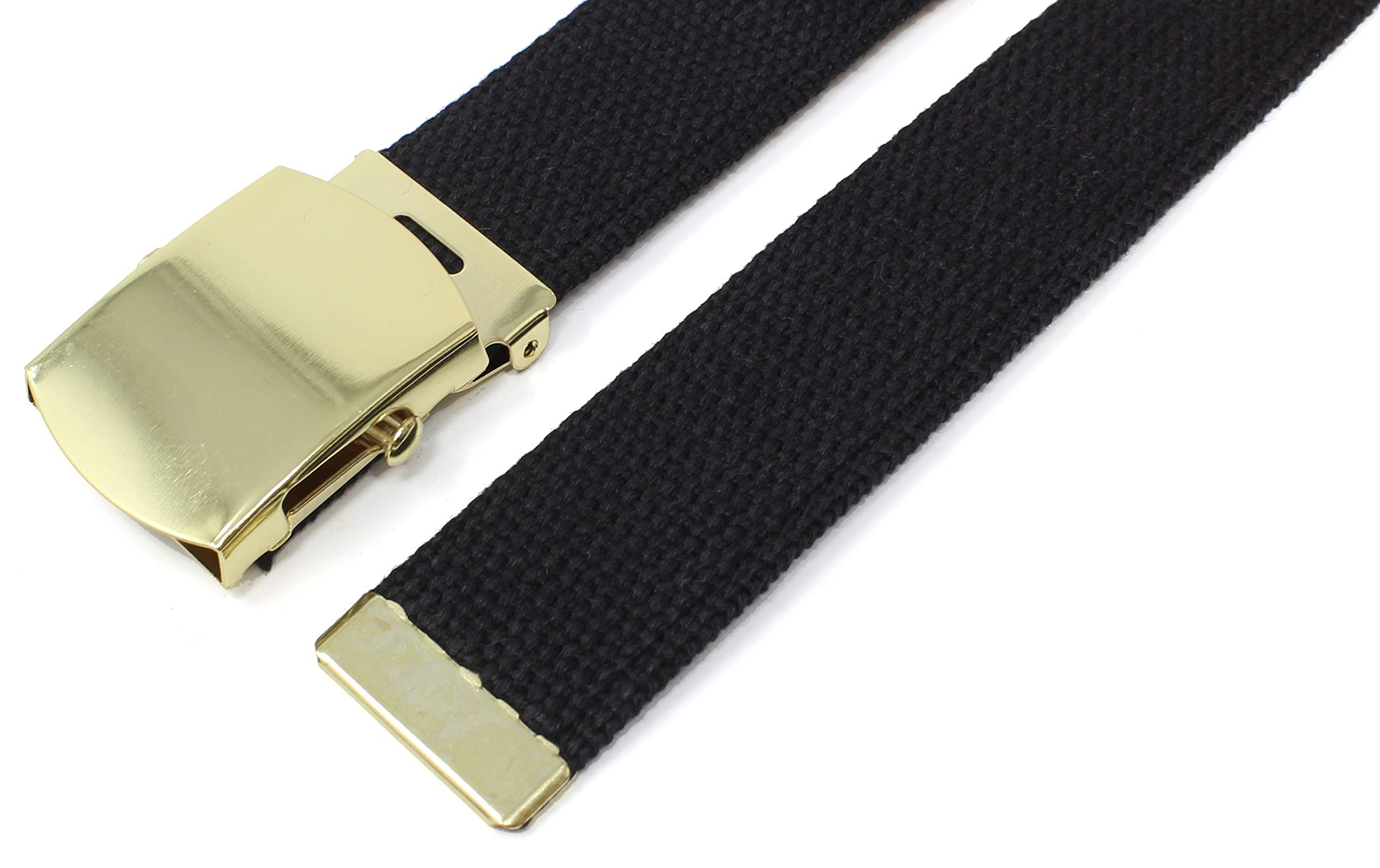 Canvas Web Belt Military Style with Brass Buckle and Tip 54" Long Many Colors (Black)