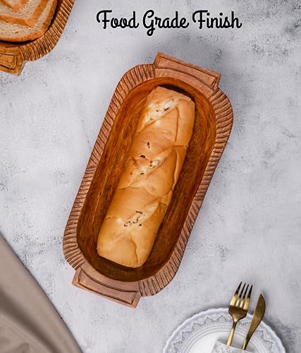 Mie Creations 14'' Large Wooden Dough Bowl for Decor, Huge Decorative Centerpiece Oval Tray Rustic Dough Bowls for Table, Hand Turned Long Wood Bowl