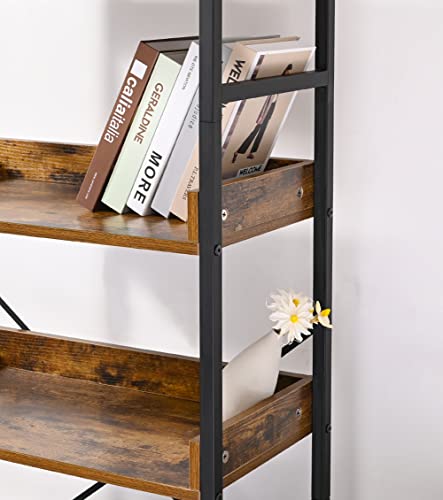 RokiaTek Bookshelf Bookcase 6-Tier Storage Rack with Open Shelves, Vintage Standing Bookshelves Metal Frame Industrial Display Rack for Living Room Bedroom, Rustic Brown and Matte Black