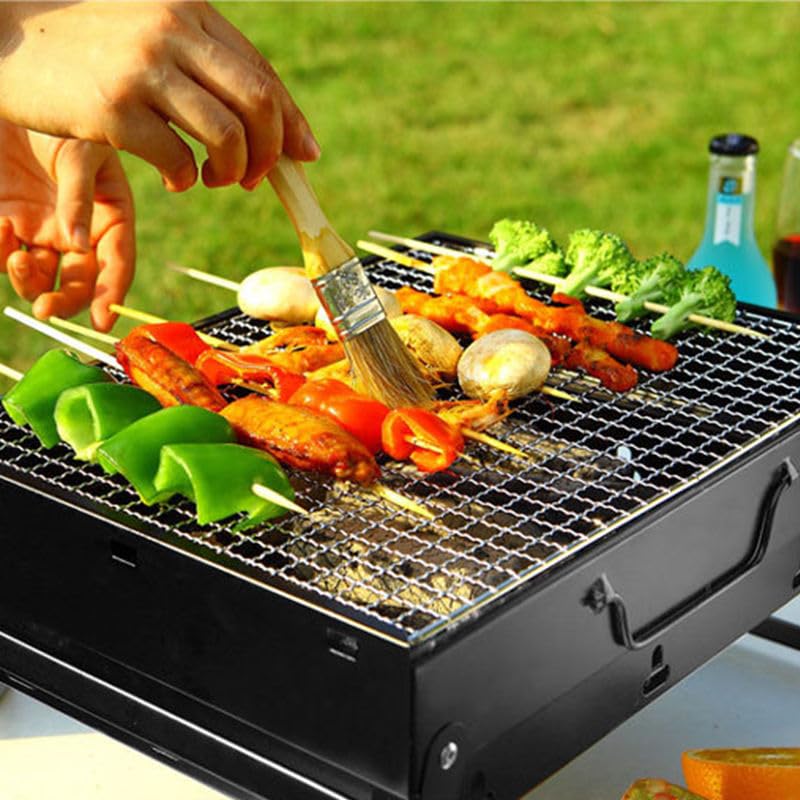HOSEMN 2023 NEW Portable Folding Charcoal Grills, Stainless Steel Grill Table, Easy Portability For for Outdoor Cooking, Barbecue Camping, Beach BBQ, Picnic Backyard - Black (17"x11.4"x9.4")