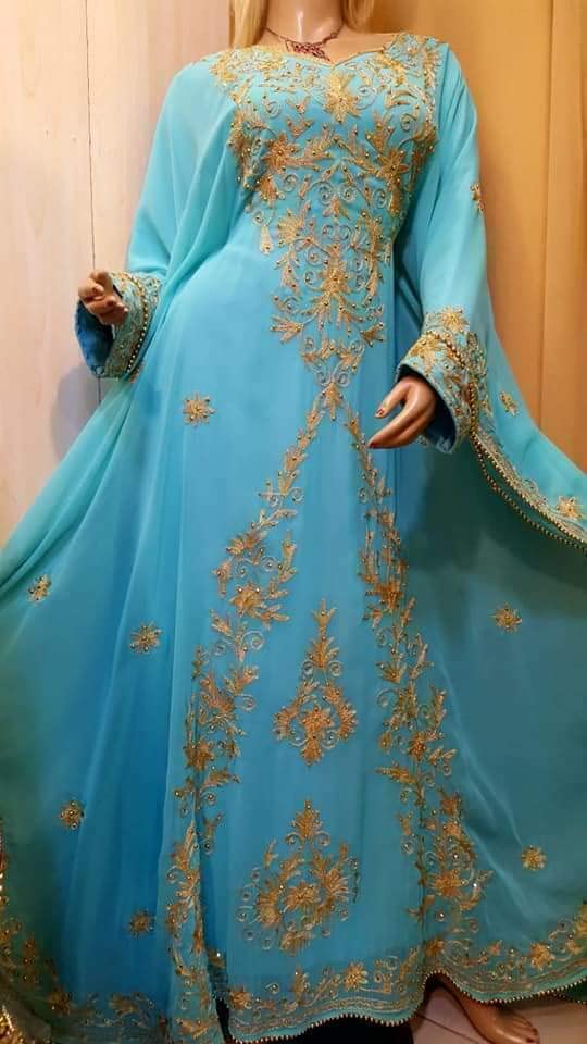 Kaftans for Women New Moroccan Dubai Kaftans Farasha Abaya Dress Very Fancy Long Gown Caftan by ZARI Works (Small, Turquoise)