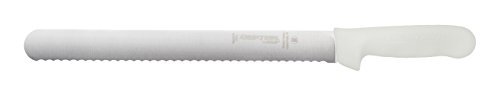 Dexter Russell Sani-Safe (13463) Roast Slicer, 12", scalloped edge, stain-free, high-carbon steel blade, textured, white polypropylene handle, NSF Certified, Perfect Cutlery Packaging, S140-12SC-PCP
