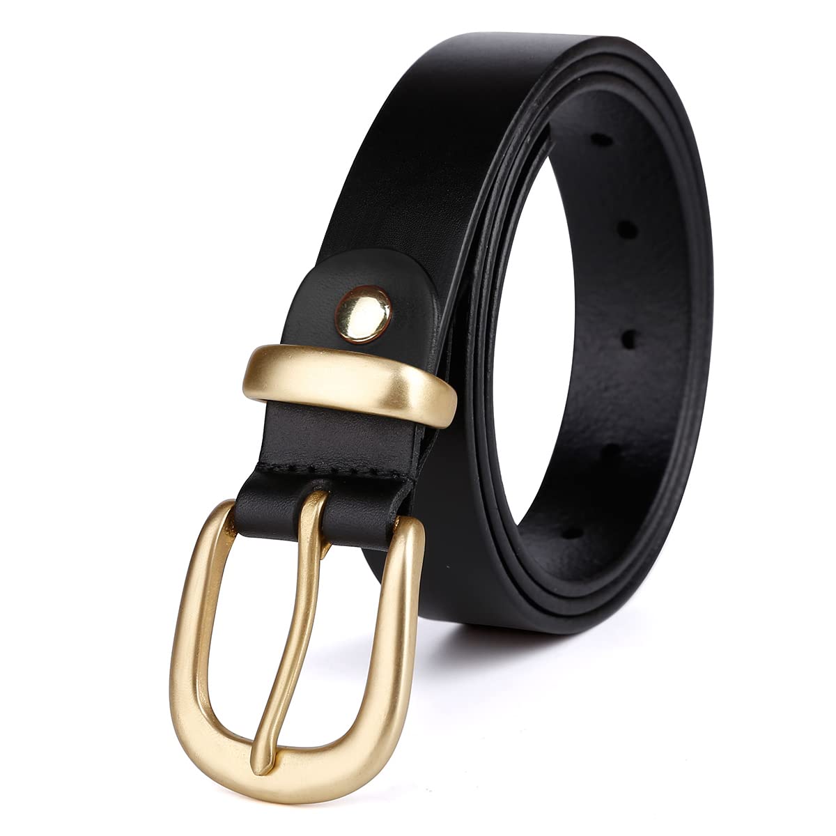 Catelles Womens Genuine Leather Belts, 1.1" Width with Gold Buckle for Jeans Dress Pants XS Size 0-2 Black