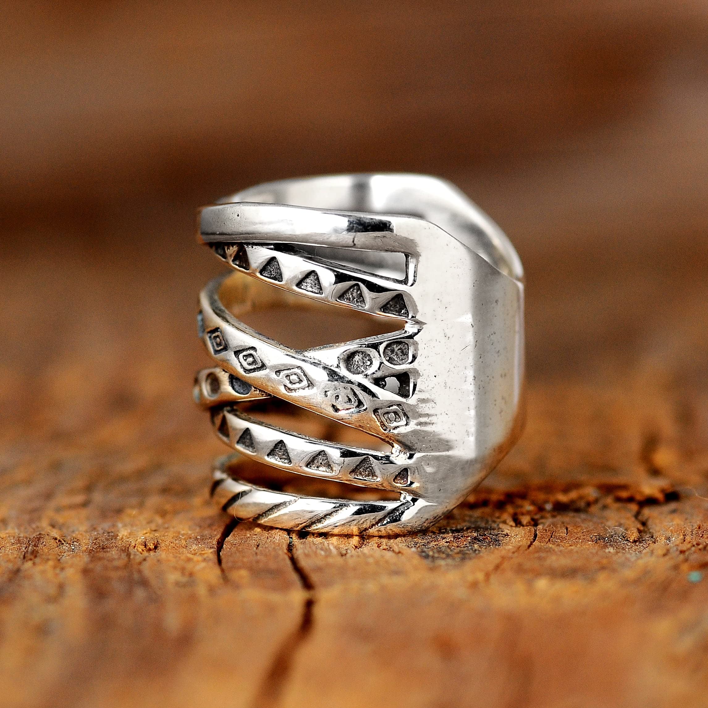 Boho-Magic Sterling Silver Ring for Women Statement Wide Band Engraved Jewelry (9)