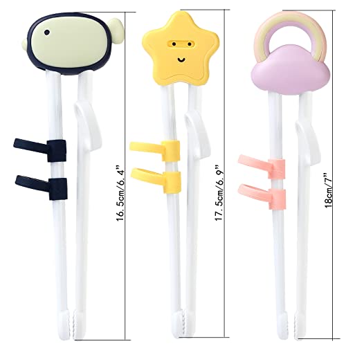 Plum Garden Training chopsticks for kids and beginners, 3pcs learning chopstick helper with finger ring attachable (blink Stars, rainbow clouds, flyer bird)