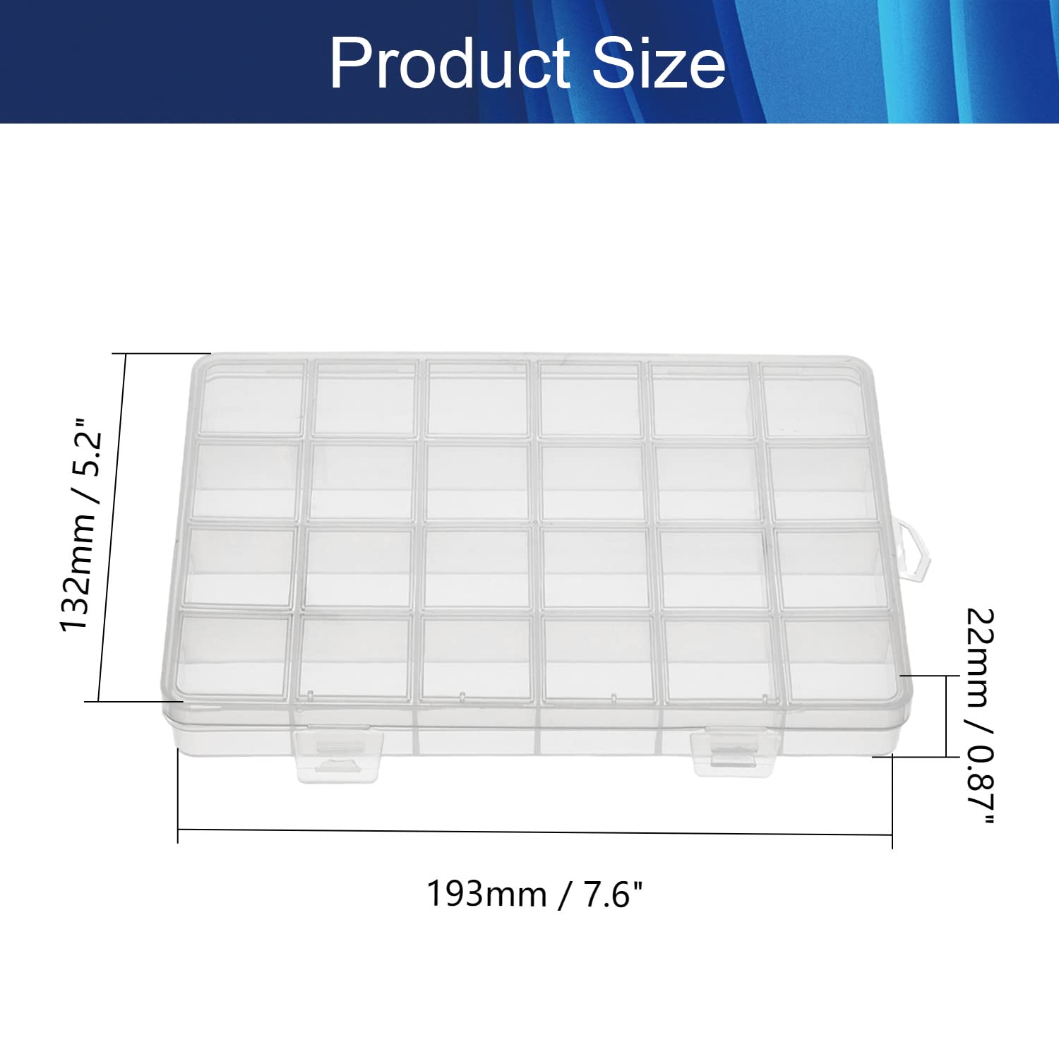 Juvielich Clear Plastic Organizer Box,Component Storage Box,24 Grids Fixed Storage Container Jewelry Box for Beads Art DIY Crafts Jewelry Fishing Tackles 7.60"x5.20"x0.87"(LxWxH) Clear White 1PCS