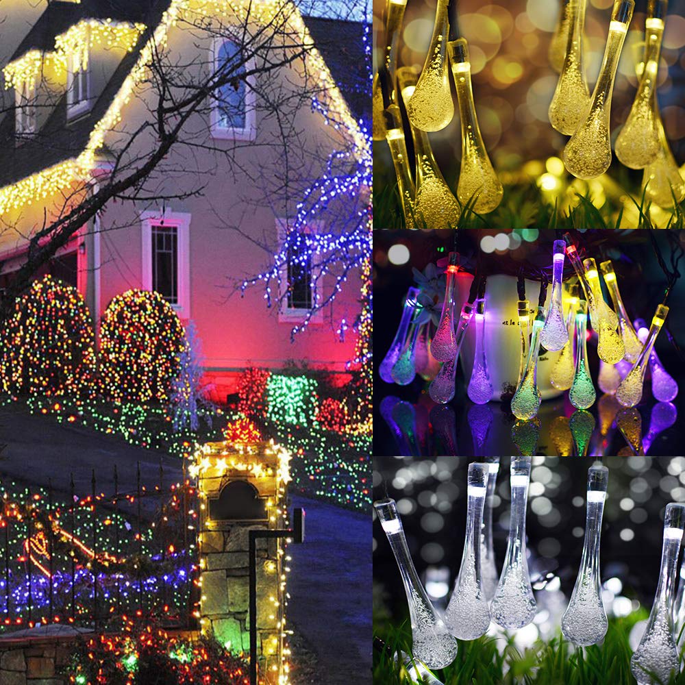 Solar String Lights，7m 50 LEDs Waterproof Teardrop-Shaped - White LED Outdoor String Lights for Cafe, Garden, Home, Landscape, Holiday, Wedding Decorations