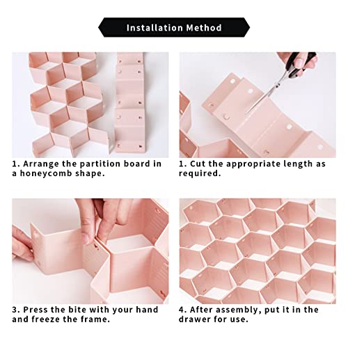 Gtouse Honeycomb Separator Adjustable Drawer Organizer Divider for Underwear, Light and Portable Dresser Drawer Organizers for Belts, Ties, Clothing, Makeup, Office Items Organizer (2 PACK, Pink)