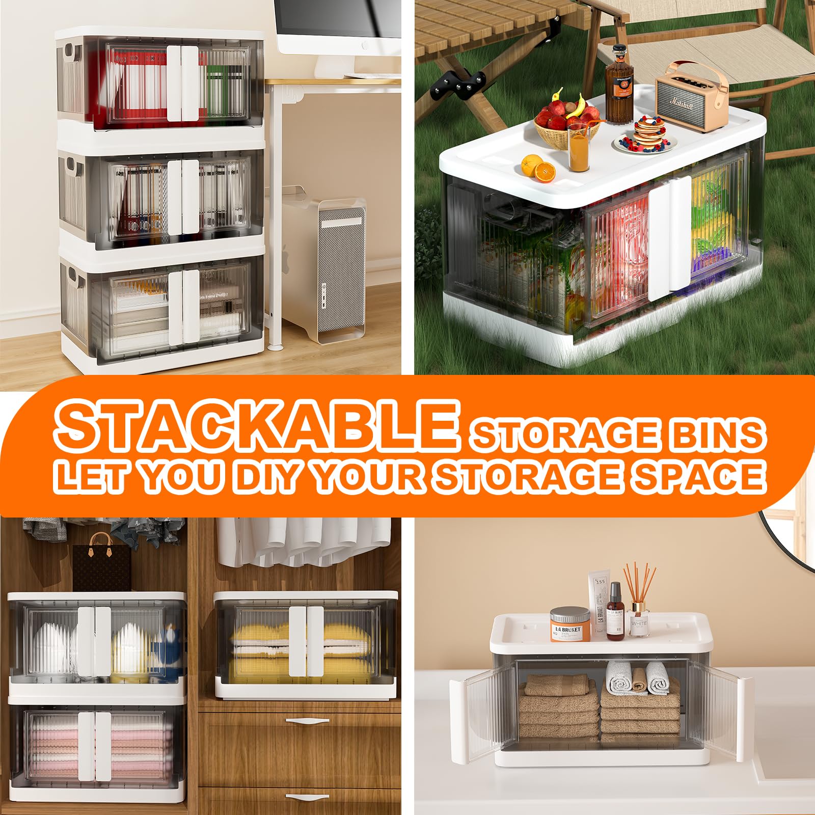 HoneySky Clear Plastic Storage Boxes with Lids,8 Pack, White