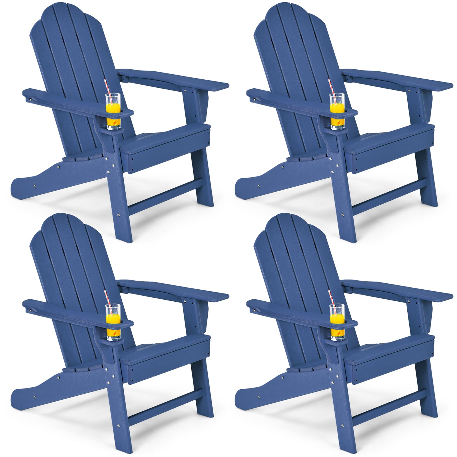Giantex Adirondack Chair, HDPE All-Weather Patio Chair with Built-in Cup Holder, Outside Composite Chairs, Lawn Chair for Campfire, Deck, Garden, Yard, Balcony, Outdoor Fire Pit Chairs (4, Navy)