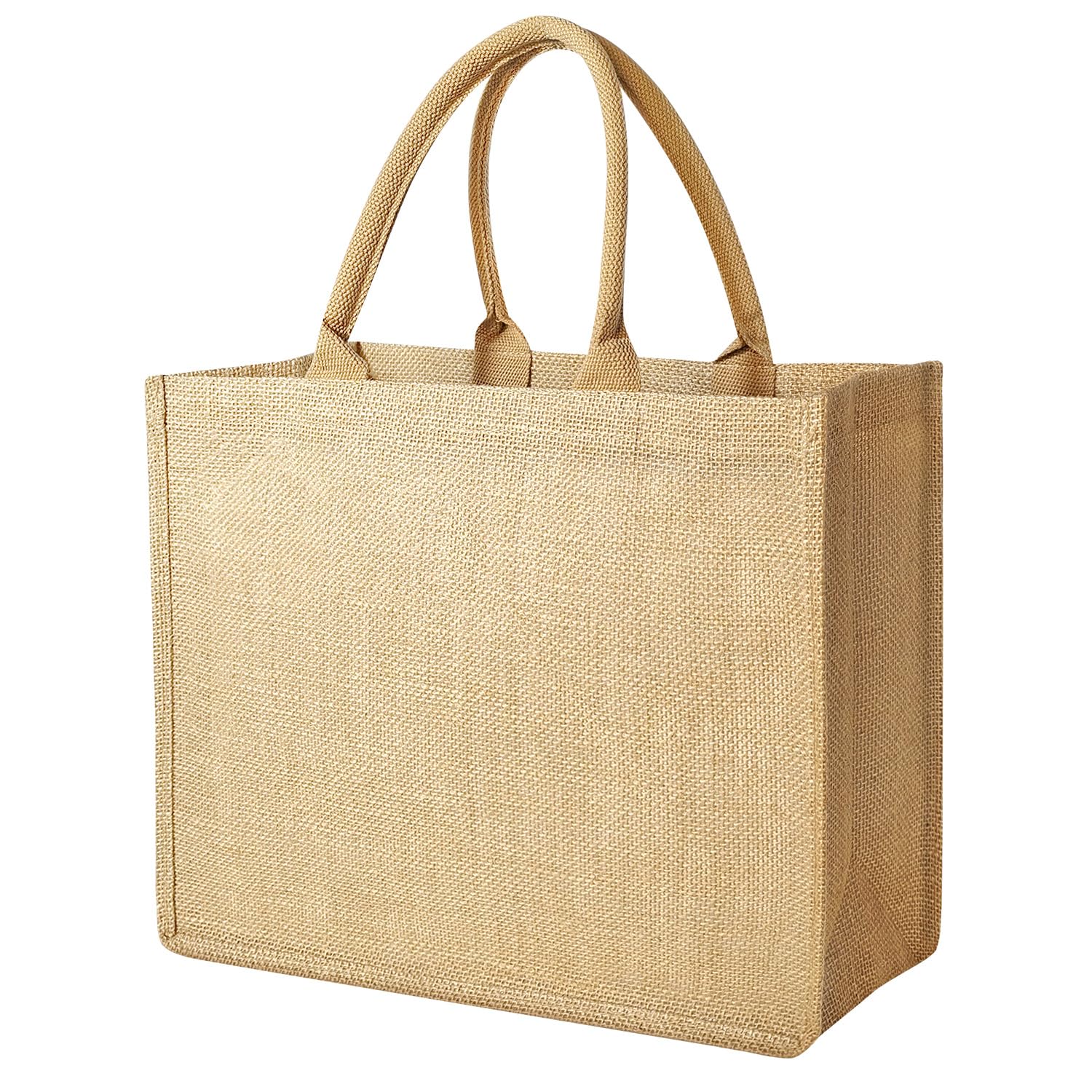 DGDFLDGC 1 Pack Burlap Bags, Jute Tote Bags with Laminated Interior Soft Handles, Reusable Grocery Shopping Gift for Wedding Bridesmaid, Blank Embroidery DIY 15.4''x11.8''x5.9'', Brown