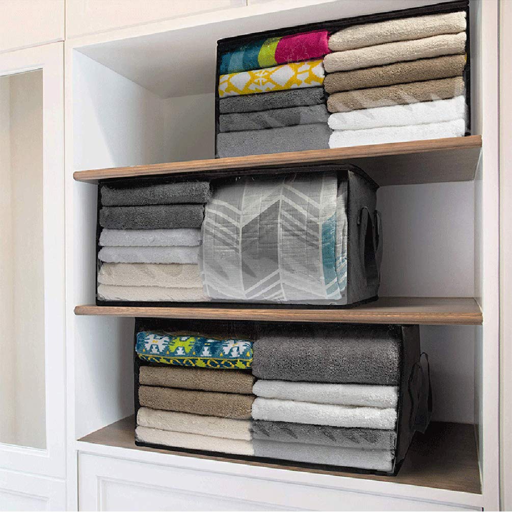TOXOT Foldable Clothes Organizer 3 Pack Storage Bags with Clear Window for Clothes, Blankets, Closets, Bedrooms