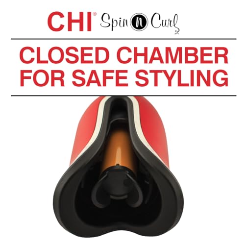 CHI Spin N Curl Ceramic Rotating Curler, Ruby Red. Ideal for Shoulder-Length Hair between 6-16β inches.