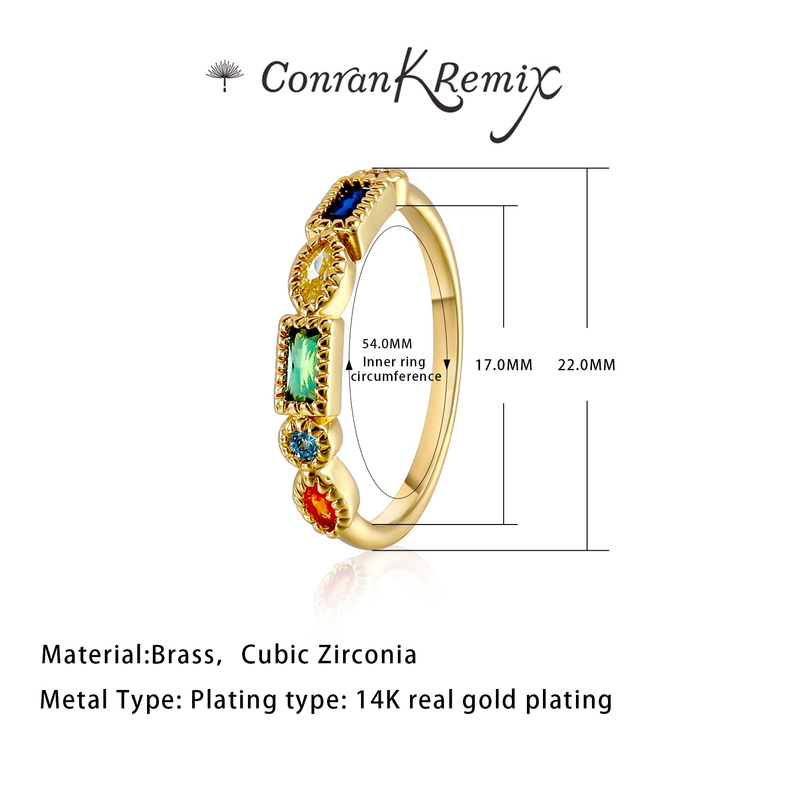 CONRAN KREMIX Gold Stackable Rings For Women 14K Real Gold Plated Simulated Diamond CZ Size 7