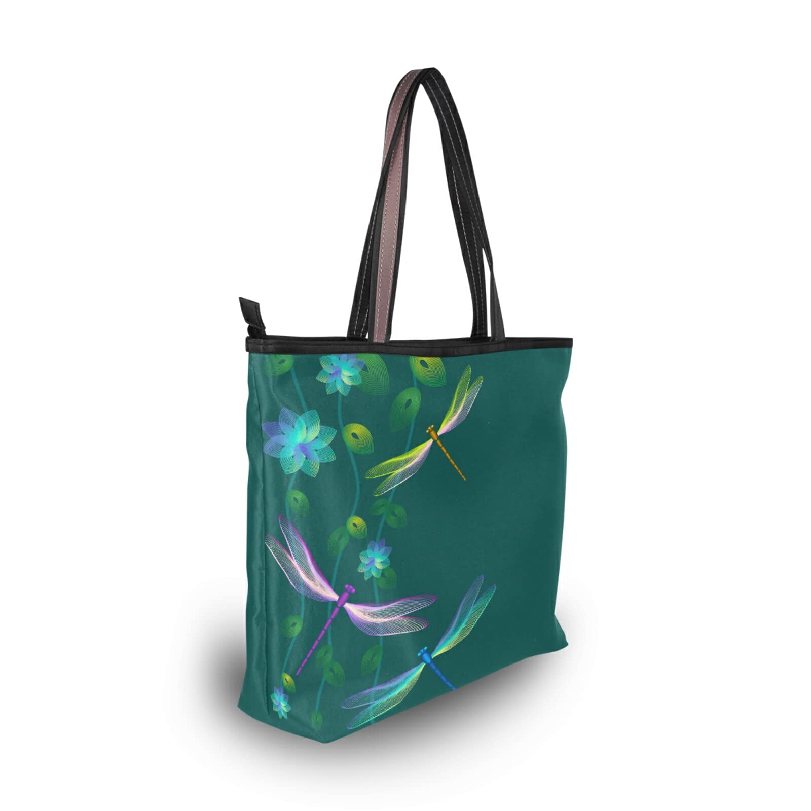 Cat 1995 Womens Tote Bag Dragonfly Handbags with Zipper Pockets Lady Daily Use Bags