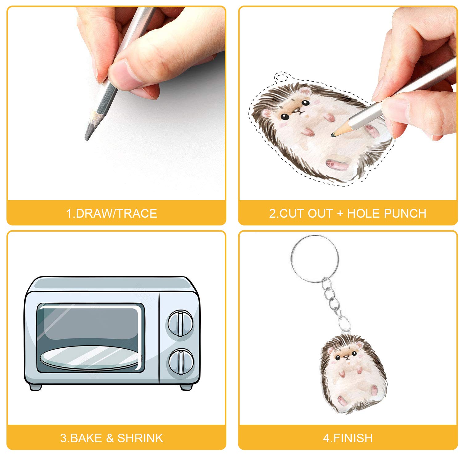 Rawskro 137 Pieces Shrink Plastic Sheet Kit Include 12 PCS Shrinky Art Paper with 125 PCS Keychains Accessories,Create Your Own Shinky Dinks, Earrings, Necklace, Keychains (A5 Size)