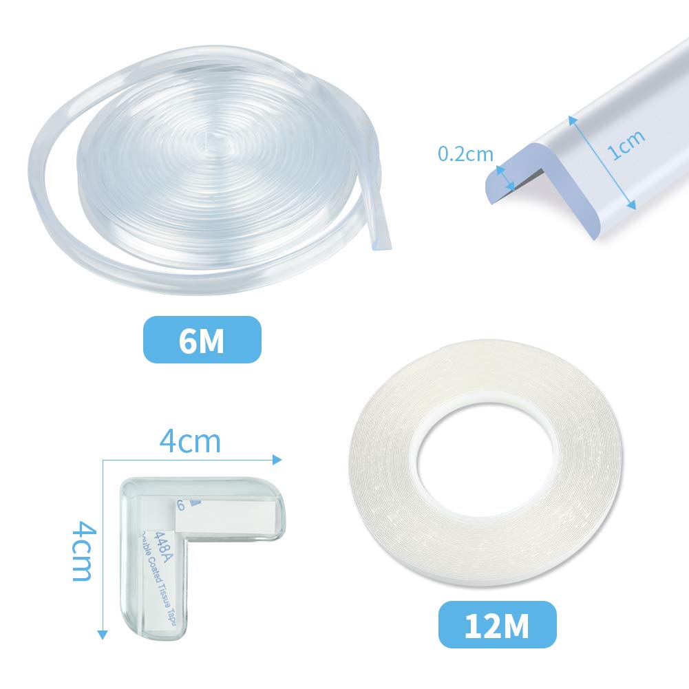 Corner Guards for Furniture - 20 Feet Clear Baby Proof Table Edge Corner Protectors - Soft Silicone Bumper Strip with Double-Sided