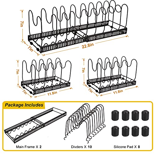 Eydeal Pan Organizer Under Cabinet, Pot Racks For Lid Dish Cookie Sheet Bakeware Skillet Cutting Board, Kitchen Storage with 10 Adjustable Compartment Black