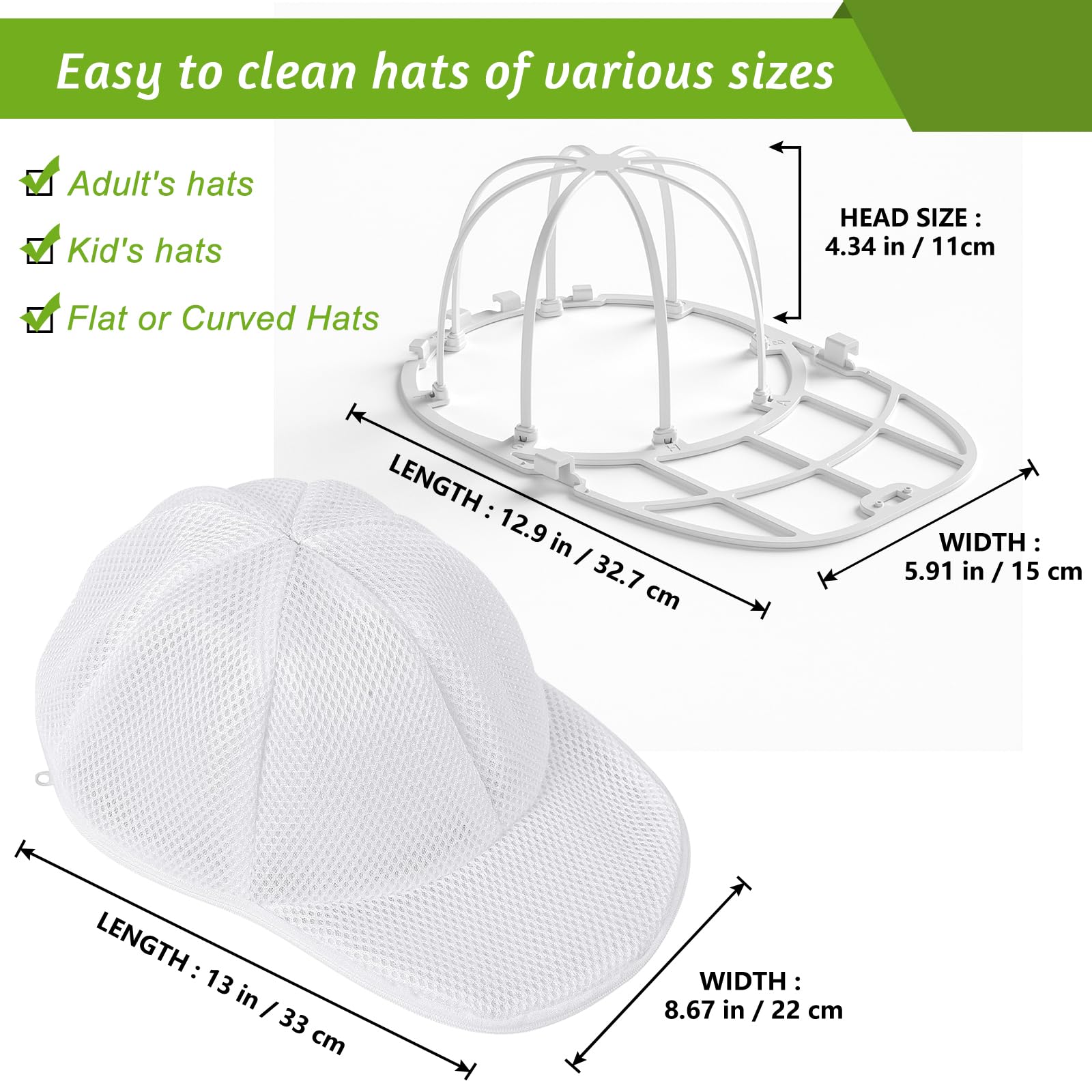 Hat Washer Cage Hat Cleaner, Hat Washer for baseball caps for Washing Machine or Dishwasher, Ball Cap Washer Frame for Flat & Curved Hats.2-Pack White
