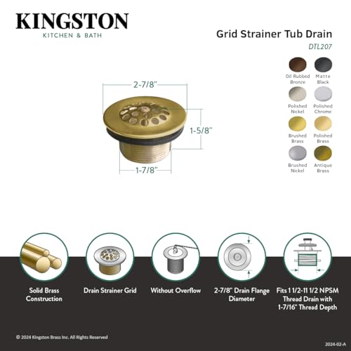 Kingston Brass DTL200MB Bathtub Strainer Drain with Rubber, Matte Black
