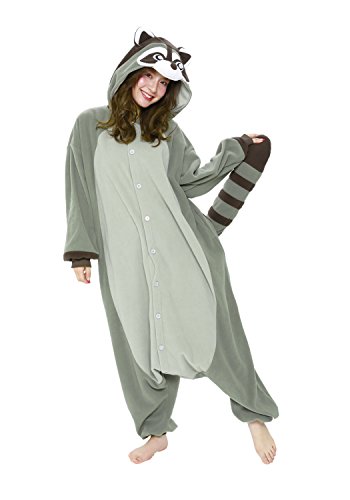 SAZAC Raccoon Kigurumi - Onesie Jumpsuit Halloween Costume Gray