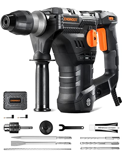 ENGiNDOT 1-1/4 Inch SDS-Plus Rotary Hammer Drill, 12.5 Amp 4350 BPM 900 RPM 4 Modes 7 JOULES Heavy Duty Hammer Drill with Safety Clutch, Drill Chuck - TRH01A