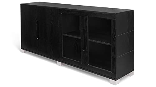 Zuri Furniture Hayes Modern Cabinet with Glass Doors - Black Oak