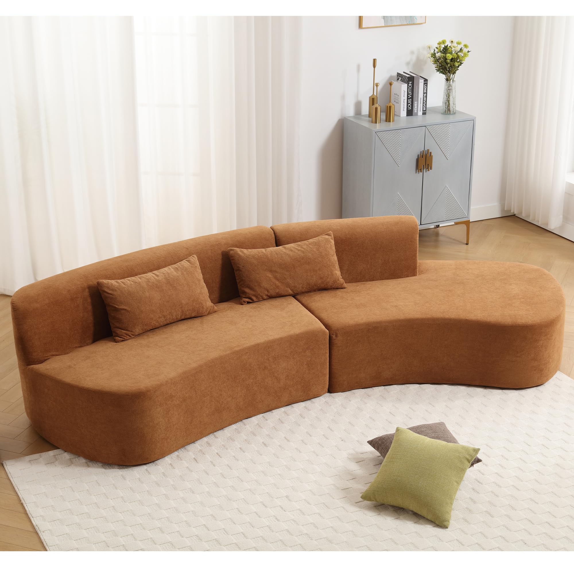 GNIXUU 118.1" Curved Sectional Sofa Couch for Living Room, Minimalist Modern Orange Modular Sectional Sofa, Comfy Cashmere Fabric Cloud Couch with Deep Seat & Chaise for Bedroom, Office