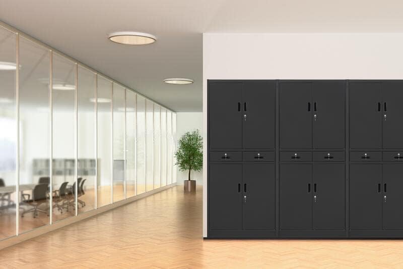 CJF Metal Storage Cabinet with Adjustable Shelves and Drawers, Locking Steel Storage Cabinet for Pantry, Office, Garage, Home, School, Utility (Black)