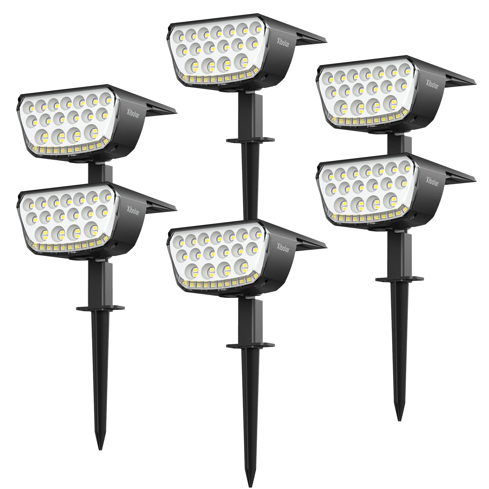 Xibolar Solar Spot Lights Outdoor [6 Pack], 32 LED Solar Landscape Spotlights, IP65 Waterproof Solar Powered Garden Wall Lights, Auto On/Off 2 Modes Lighting for Yard Pathway Porch Patio(Cool White)