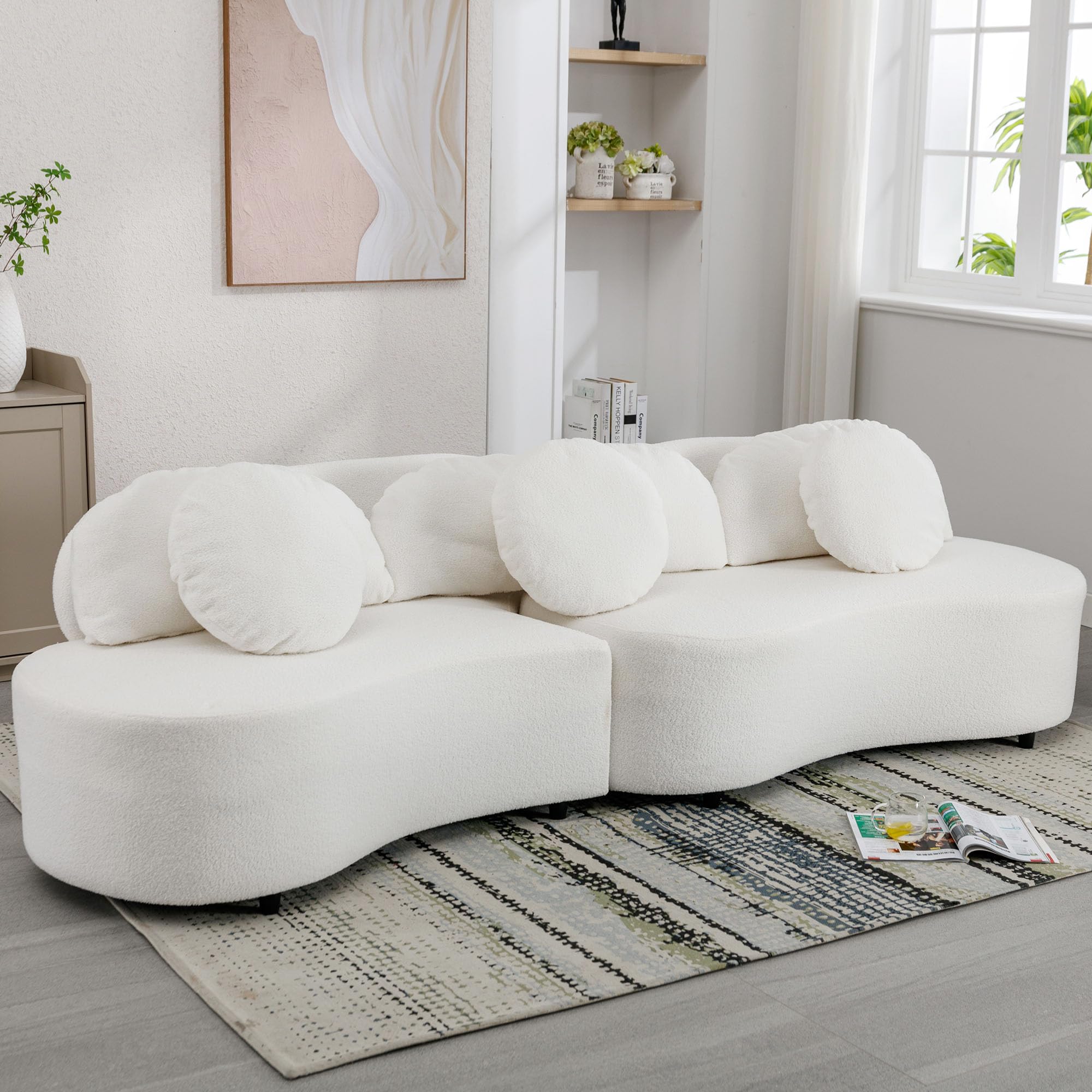 GNIXUU Curved Sectional Sofa Couch for Living Room, Luxury Modern Boucle Sofa Upholstered Cloud Couch for Apartment Bedroom Office(104” Beige)