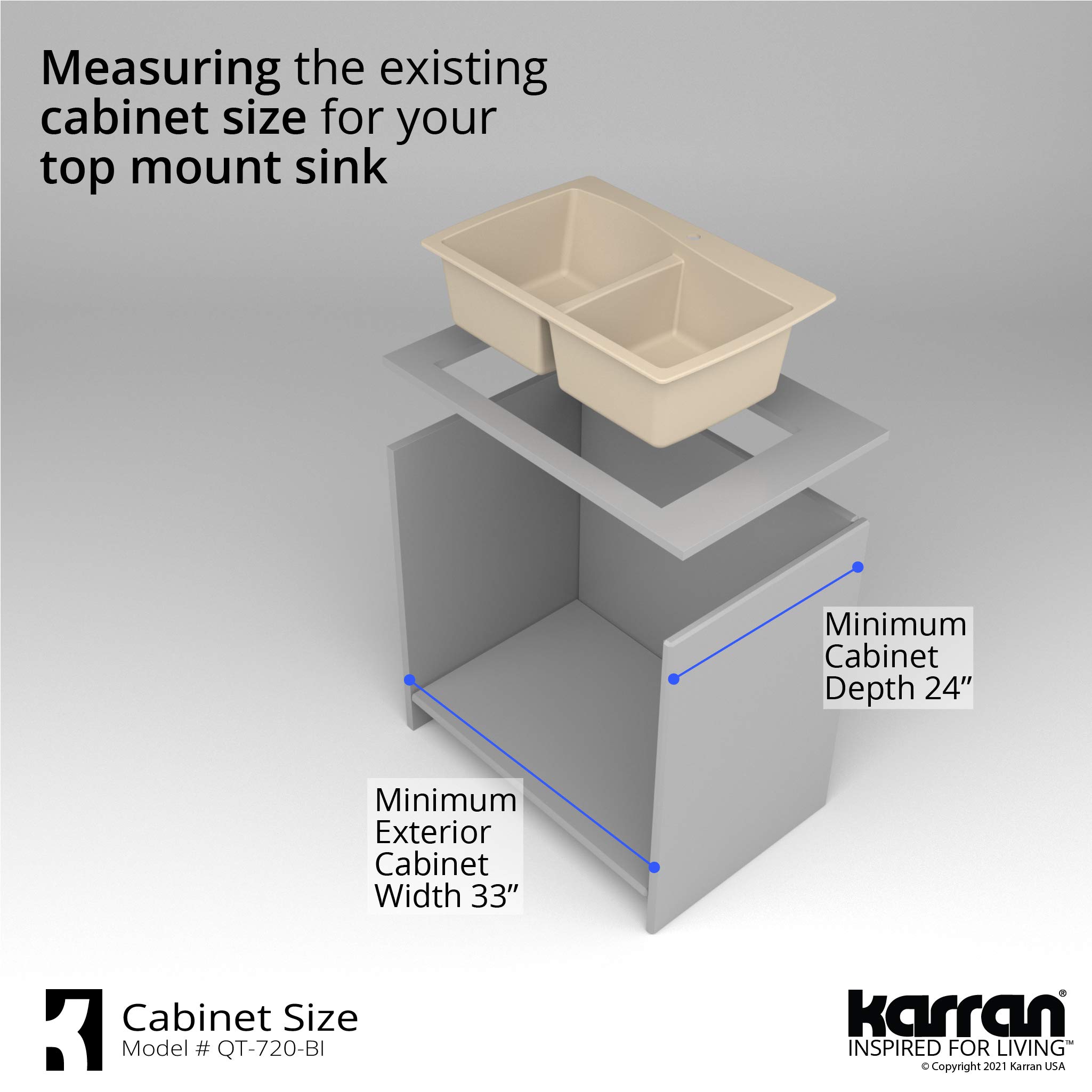 Karran QT-720 Drop-In Quartz Composite 34 in. 1-Hole 50/50 Double Bowl Kitchen Sink in Bisque
