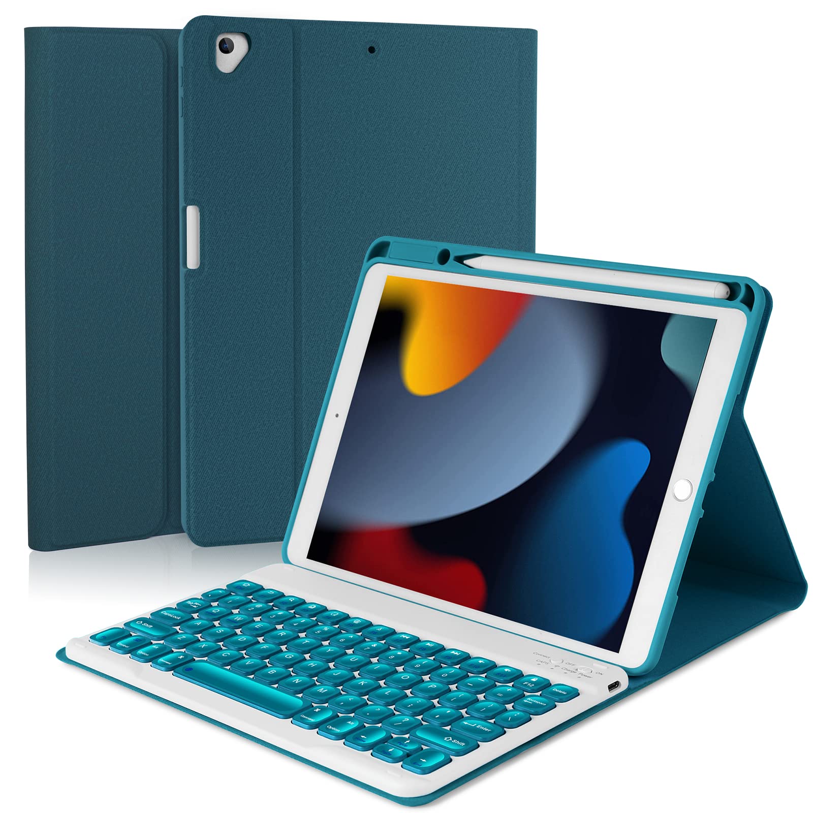 Eisuiyi iPad 10.2 Case with Keyboard for iPad 9th/8th/7th Gen, Compatible with iPad Air3/iPad Pro10.5, Detachable BT Keyboard with Magentic Protective Cover, Built-in Pencil Holder, Teal