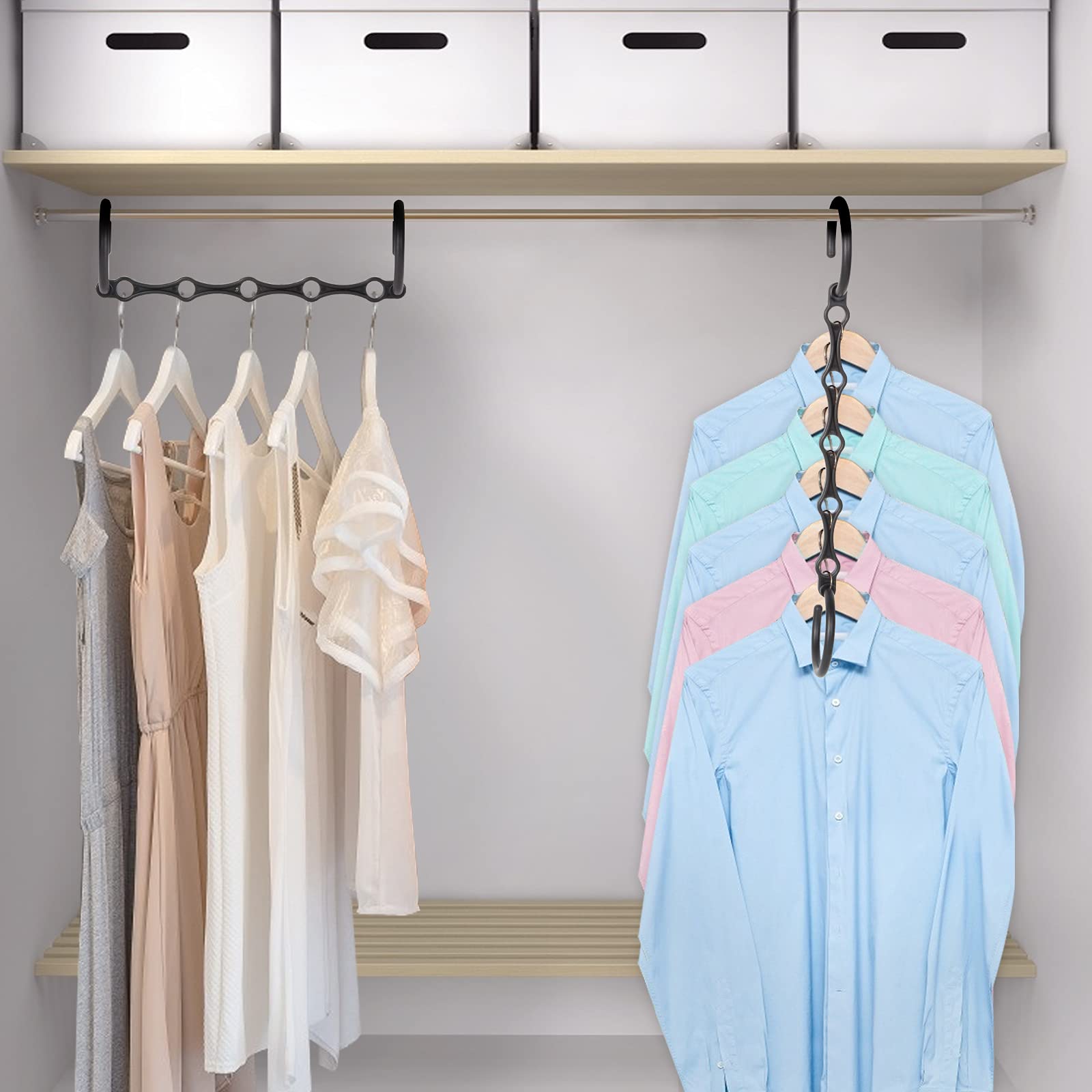 ZEDODIER Space Saving Hangers,Magic Hangers 10 Pack Sturdy Plastic Closet Space Saver Closet Organizer(Black)