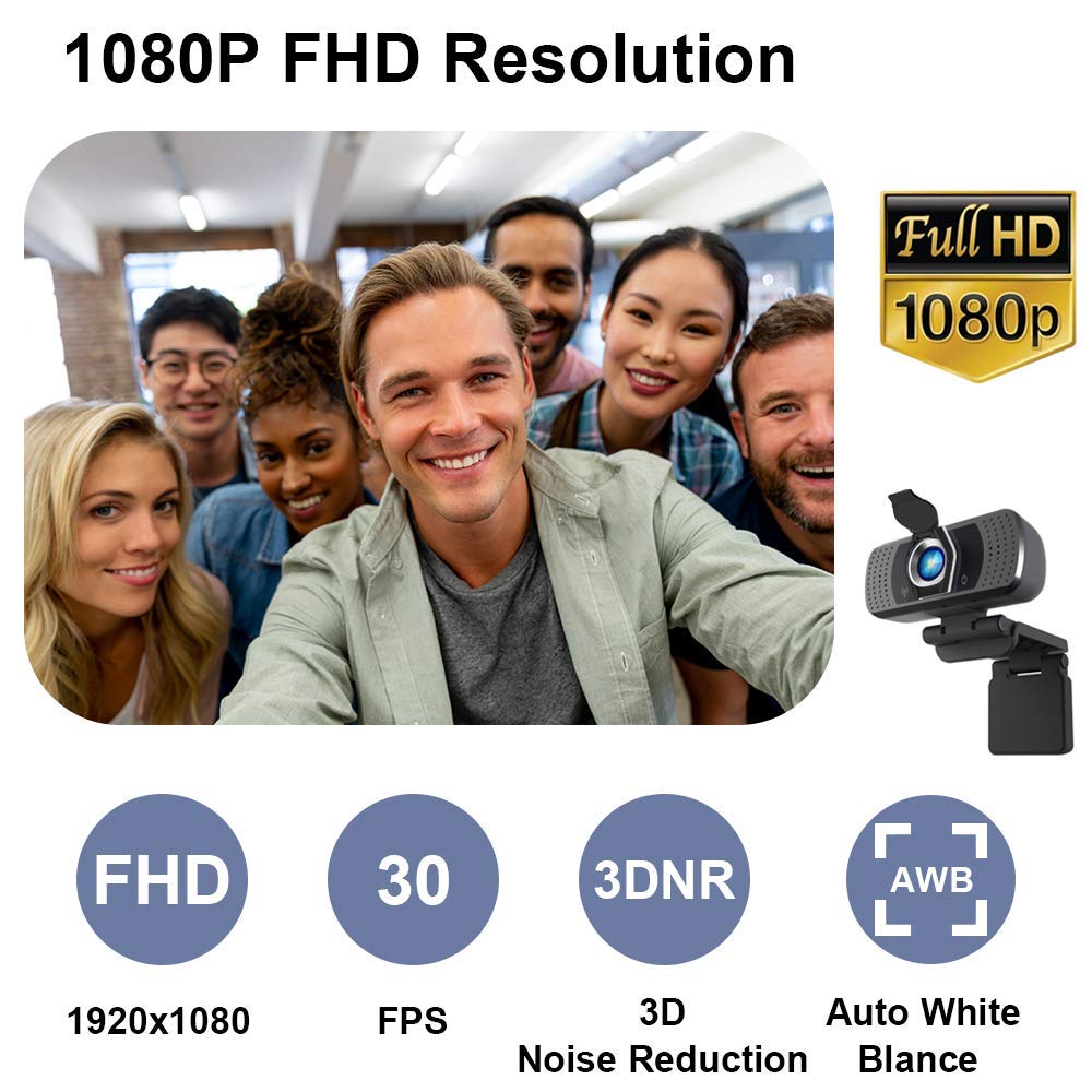 Electype HD Webcam with Microphone,1080P HD Webcam with Privacy Cover and Tripod, Auto Focus Plug and Play USB Computer Camera for Laptop/PC/Mac, Online Studying,Video Calling and Conferencing