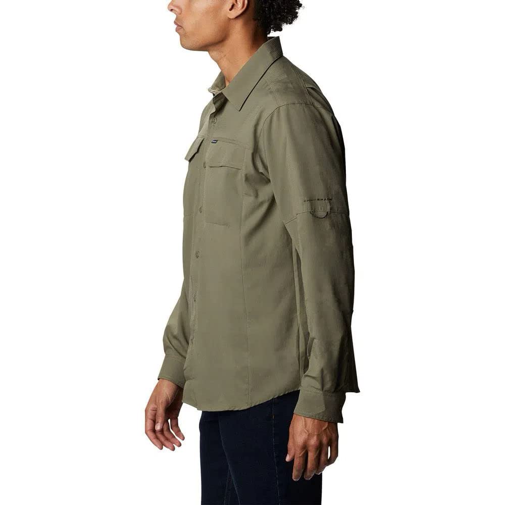 Columbia Men's Silver Ridge Lite Long Sleeve Shirt, UV Sun Protection, Moisture Wicking Fabric, Stone Green, Small