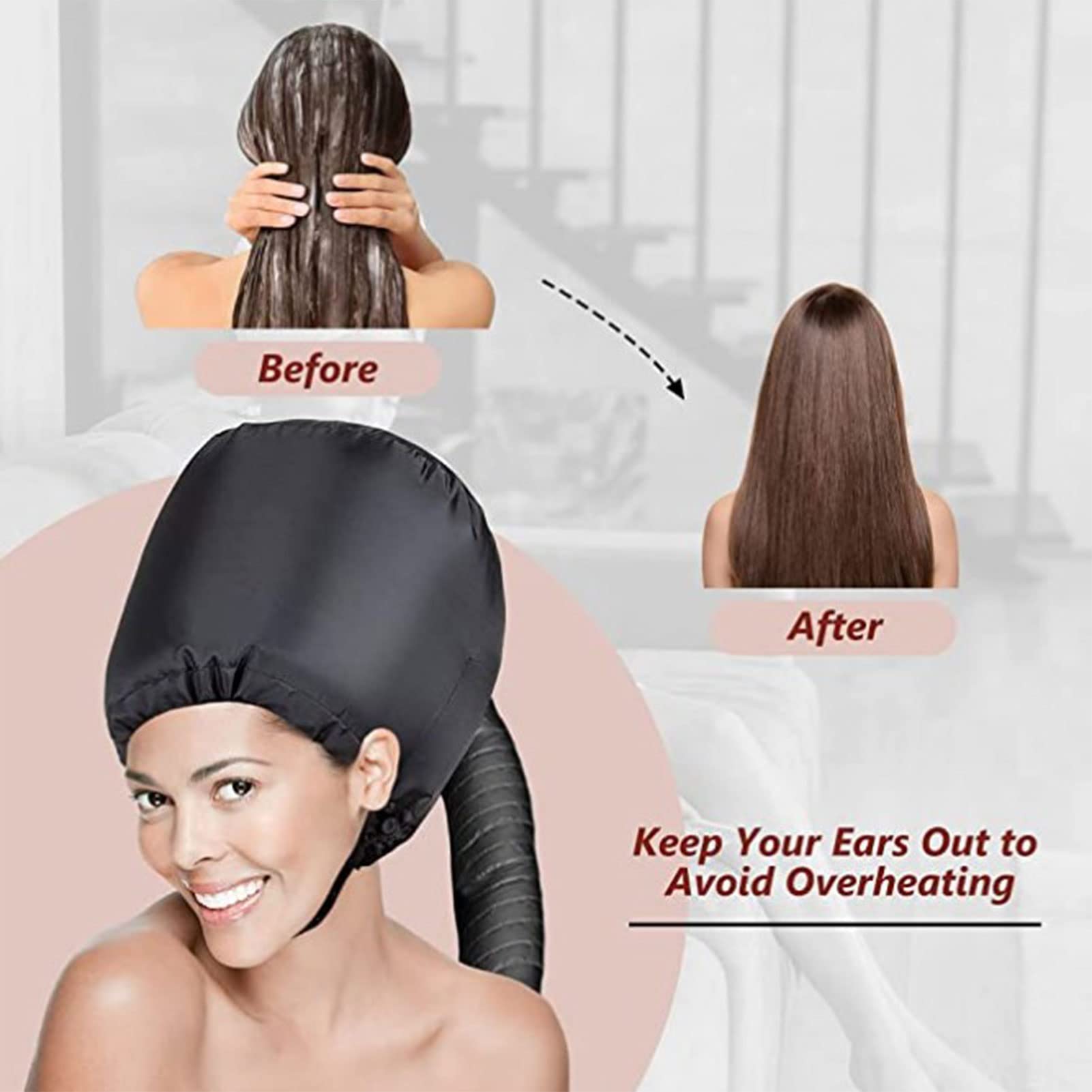 EZIIS Soulta Satin Diffuser Drying Cap,Deep Uniform Heating Cap,Used for Hair Styling, Deep Conditioning and Dryer Curly Hair,Speed Up Full Hair Drying for All Head Shapes (Black)