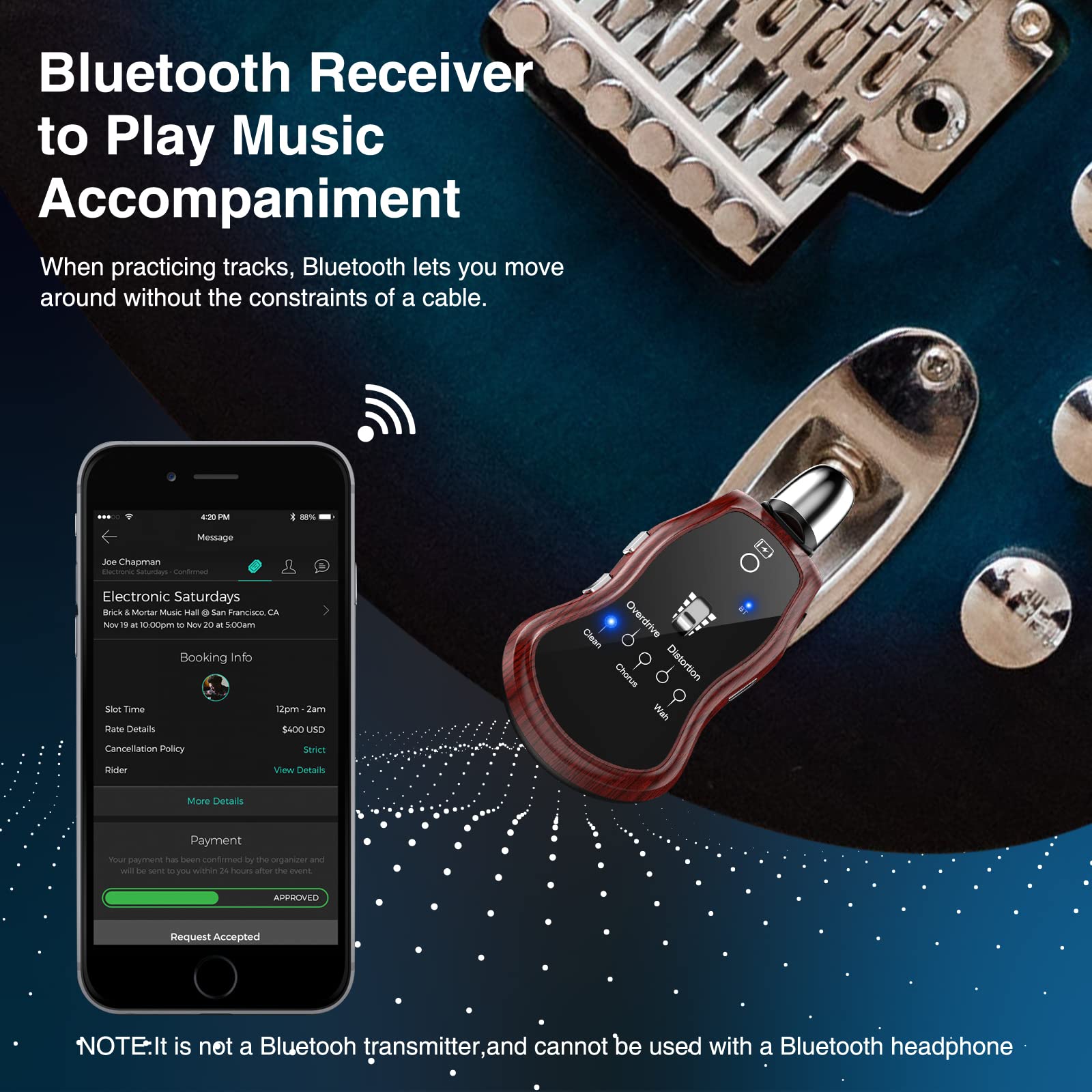 CAMOLA Guitar Headphone Amp Portable Mini Plug Guitar Headphone Amplifier Rechargeable Travel Pocket Electric Guitar Bass Amp with Bluetooth Receiver Clean Chorus Flanger Metal and Wah 5 Effects
