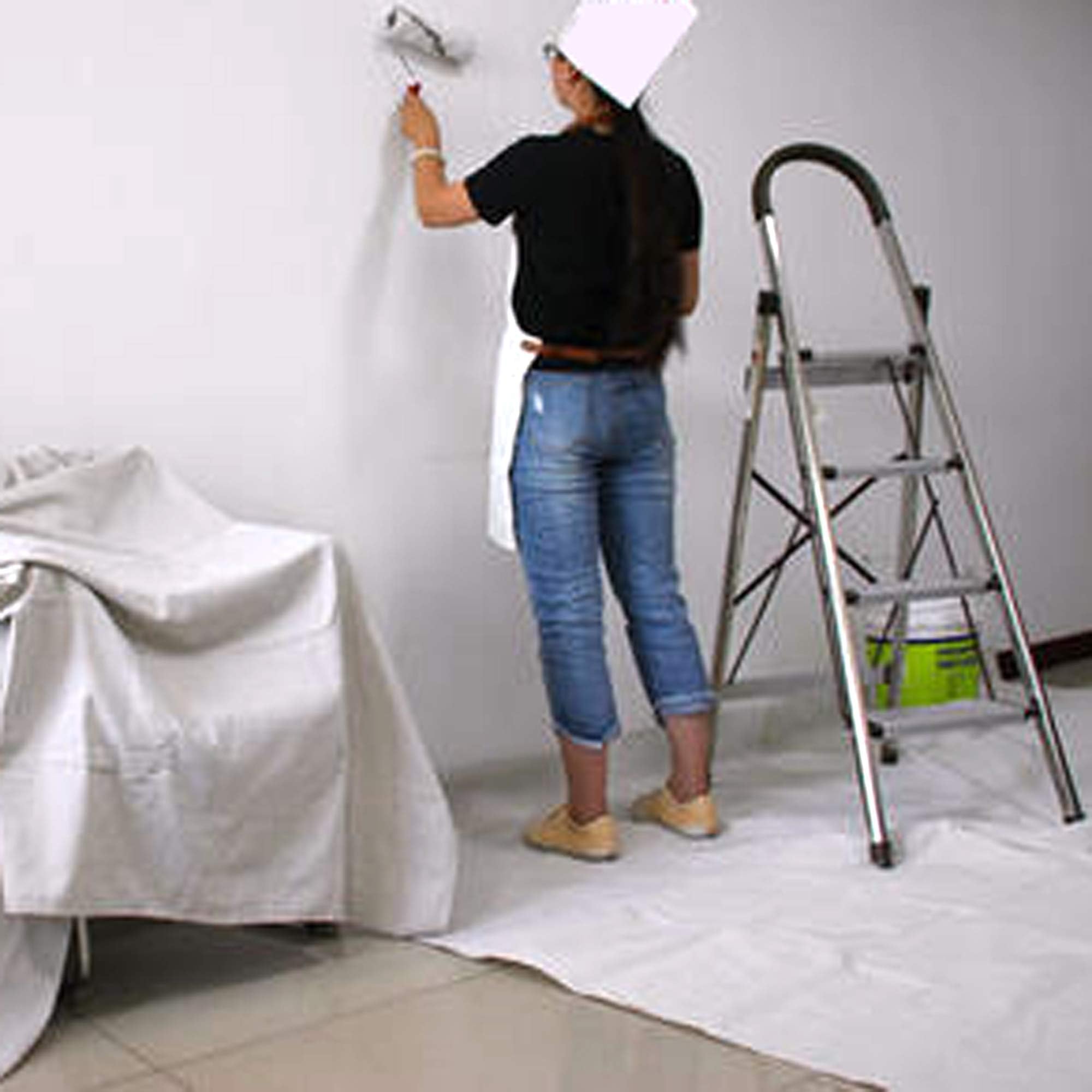KINGORIGIN Grey White Canvas Drop Cloth, 9 X 12 Feet Canvas Tarp, Washable and Reusable Cotton Paint Tarp, Drop Cloths for Painting, Curtains, Furniture and Floor Protection