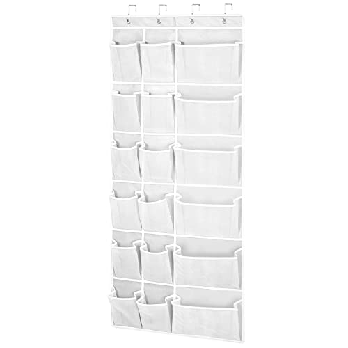 Over The Door Mesh Pocket Shoe Organizer, 18 Large Breathable Durable Pockets with 4 High-end Hooks, Storage Rack for Shoes, Sneakers and Accessories (59" x 21",White) (White)