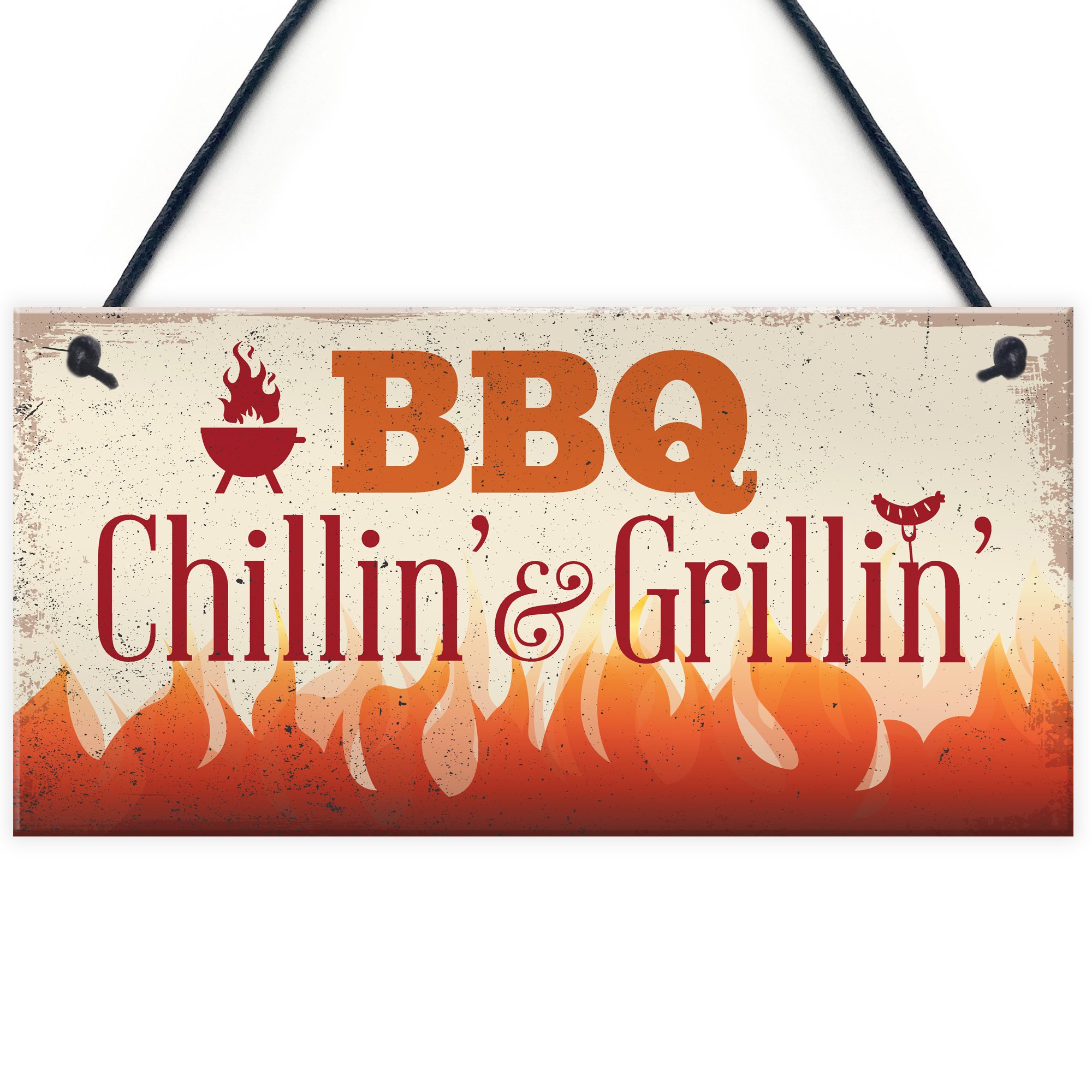 XLD Store BBQ Chillin & Grillin Barbecue Outdoor Garden Plaque Kitchen Bar Shed Sign Gift for Dad