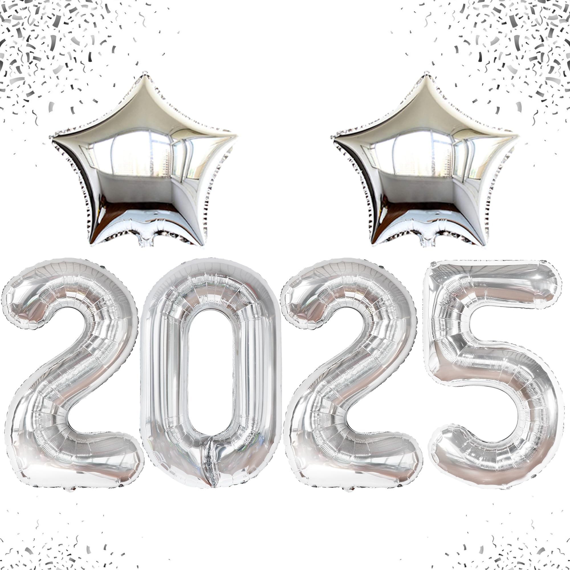 KatchOn, Huge 40 Inch 2025 Balloons Silver - New Years Balloons | Star Balloons, 2025 Silver Balloons for New Years Eve Party Supplies 2025 | Happy New Year Decorations 2025 for New Years Eve Decor