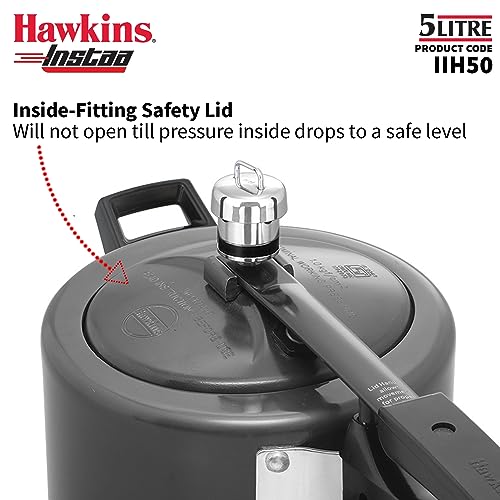 Hawkins 5 Litre Instaa Pressure Cooker, Induction Inner Lid Cooker, Tall Body Hard Anodised Cooker, Best Black Cooker, Black (IIH50)